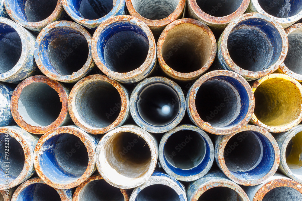 Mental scaffold pipe stack together on scaffold plank wood shelve with ...