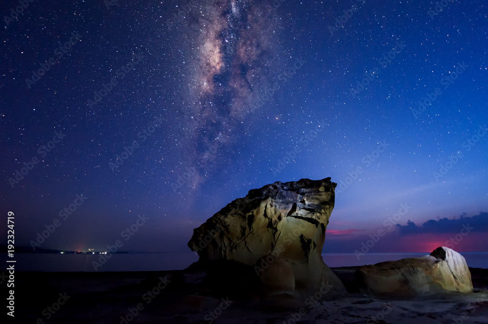 starry night sky with Milky way. image contain soft focus, blur and ...