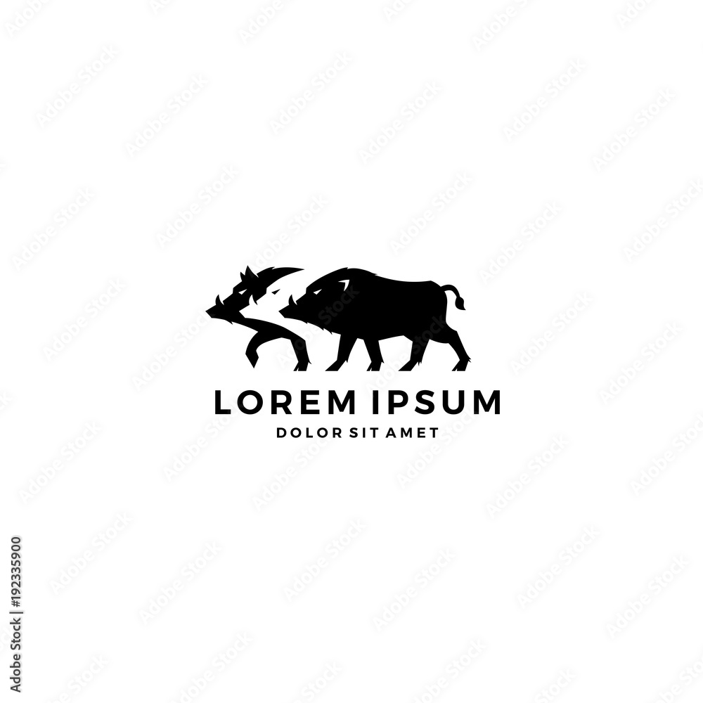 Poster three warthog boar negative space logo vector illustration ...