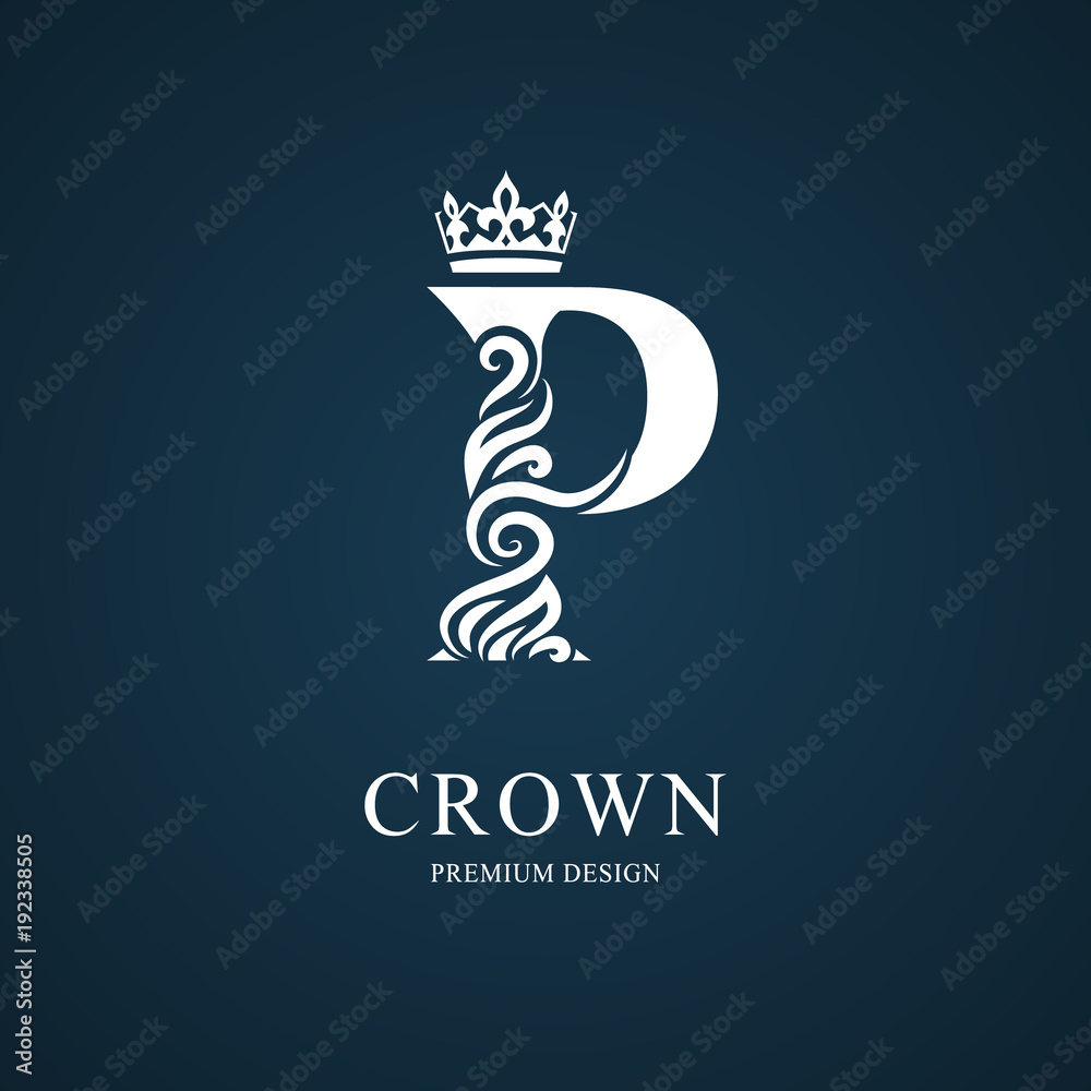 Vecteur Stock Elegant letter P with crown. Graceful royal style ...