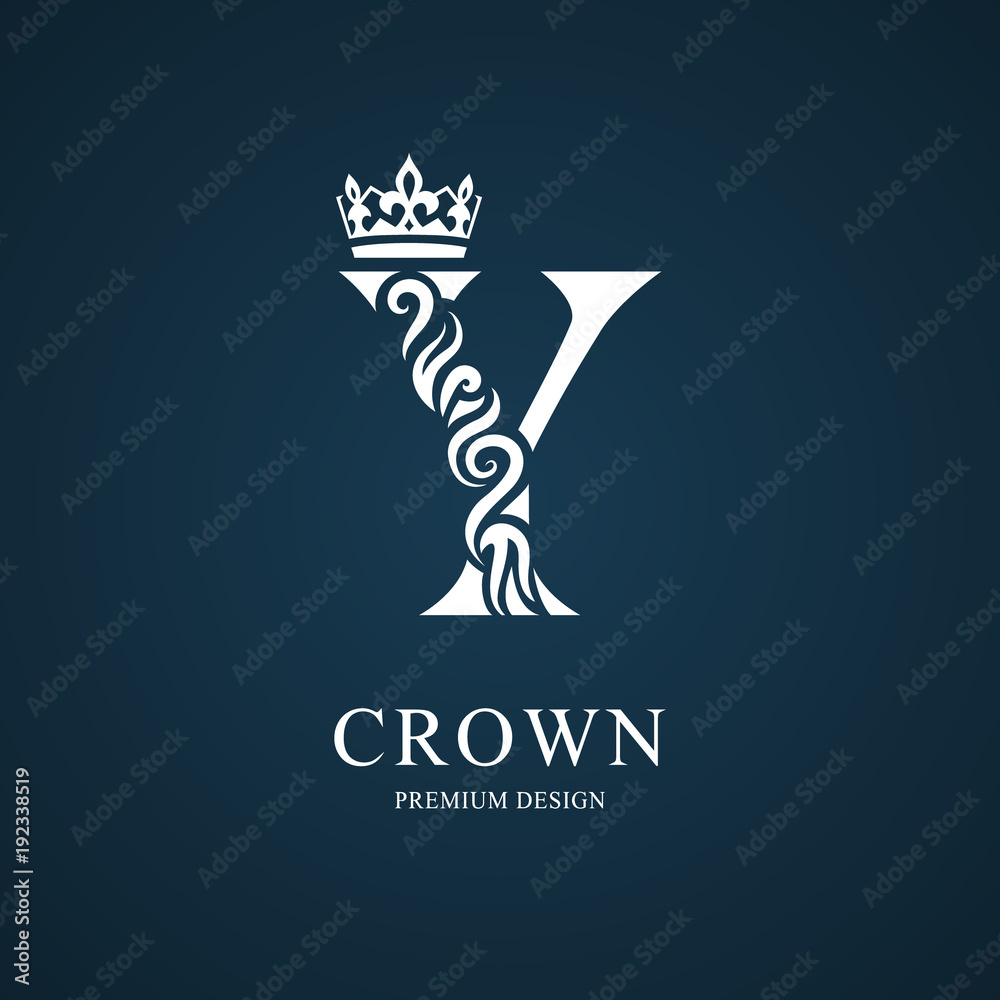 Elegant letter Y with crown. Graceful royal style. Calligraphic ...