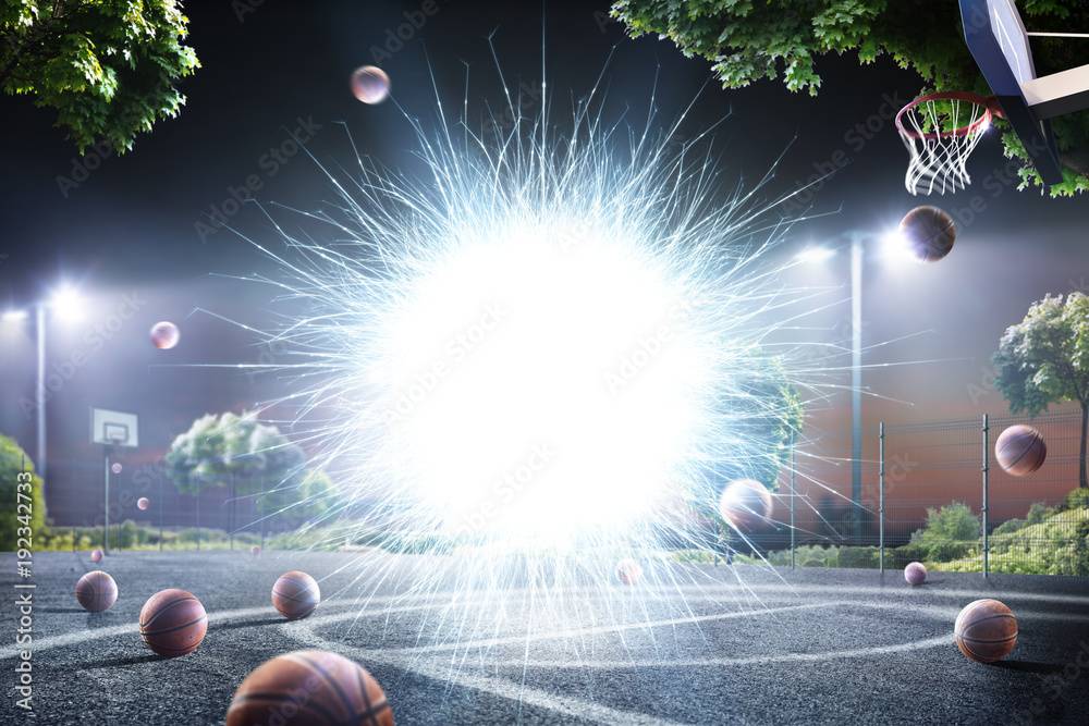 Abstract streetball court background in lights Stock Photo | Adobe Stock