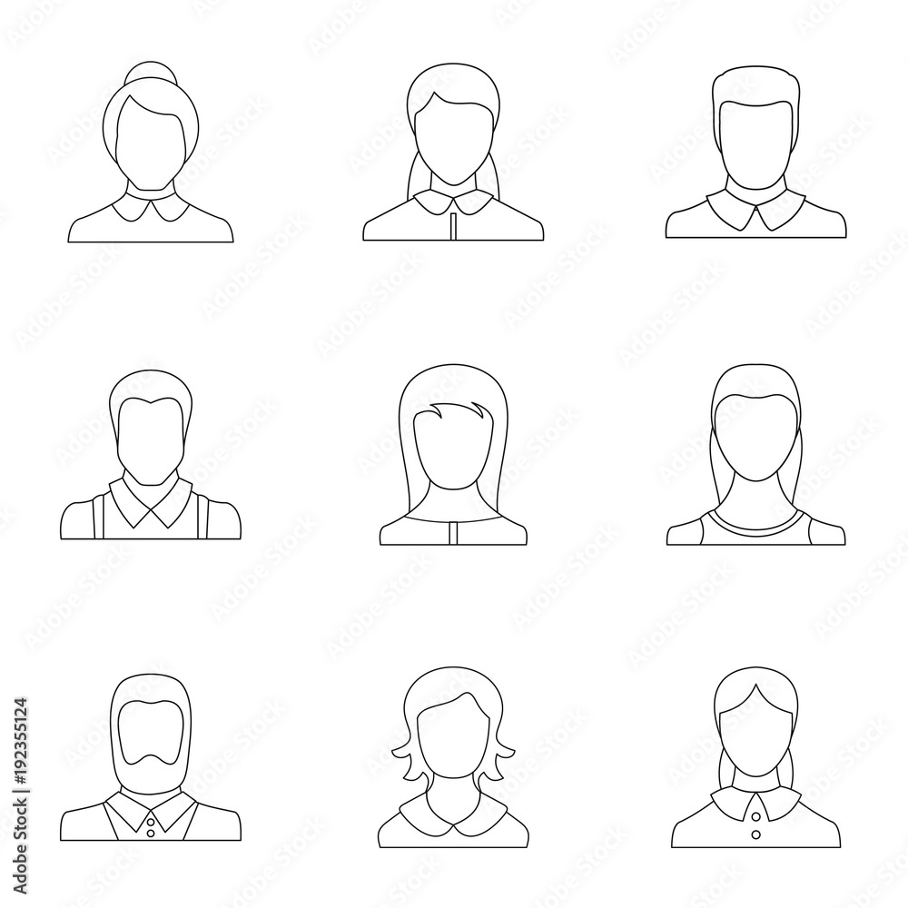 Visage icons set. Outline set of 9 visage vector icons for web isolated ...