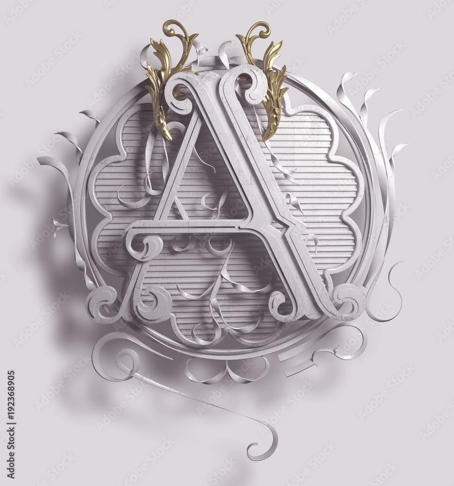 3d Classic capital letter A with decorative ornamental frame. Premium ...