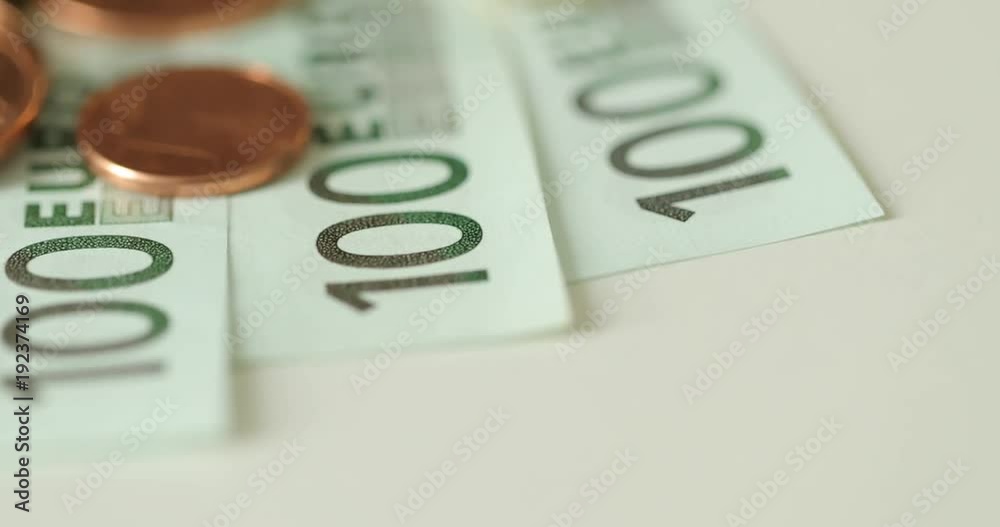 Vidéo Stock European Union banknotes and coins on white background ...