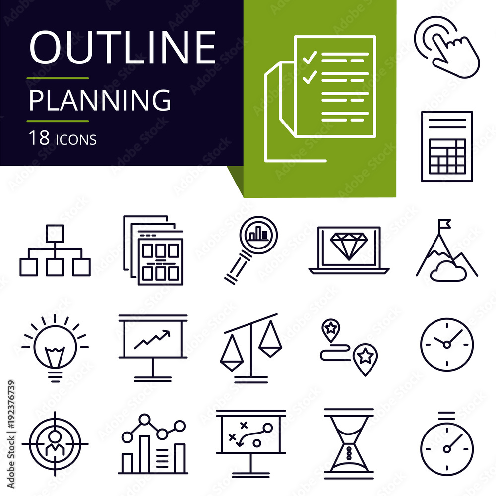 Set of outline icons of Planning..Modern icons for website, mobile, app ...