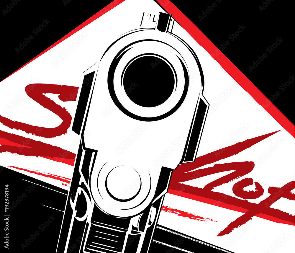 Vector illustration pistol. Criminal arm pistol gun and danger military ...