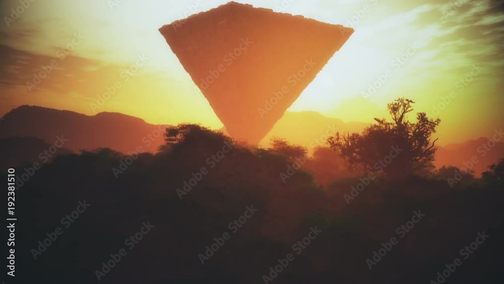 Vidéo Stock Upside Down Sci-Fi Pyramid Creepy Fantasy Scene Sunset 3D ...