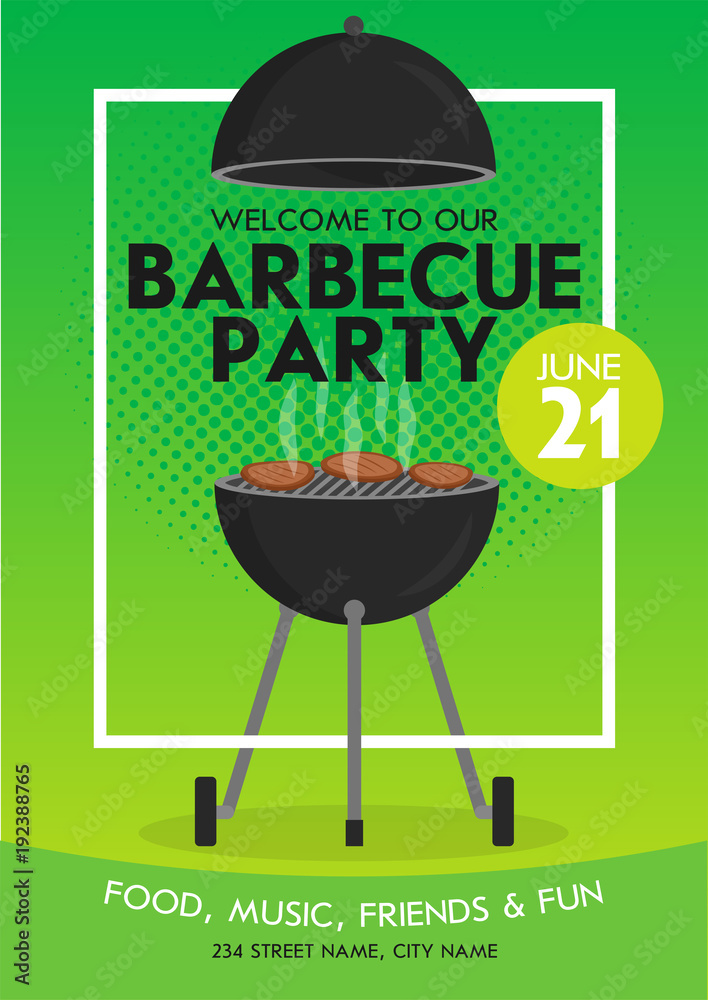Lovely vector barbecue party invitation design template set. Trendy BBQ ...