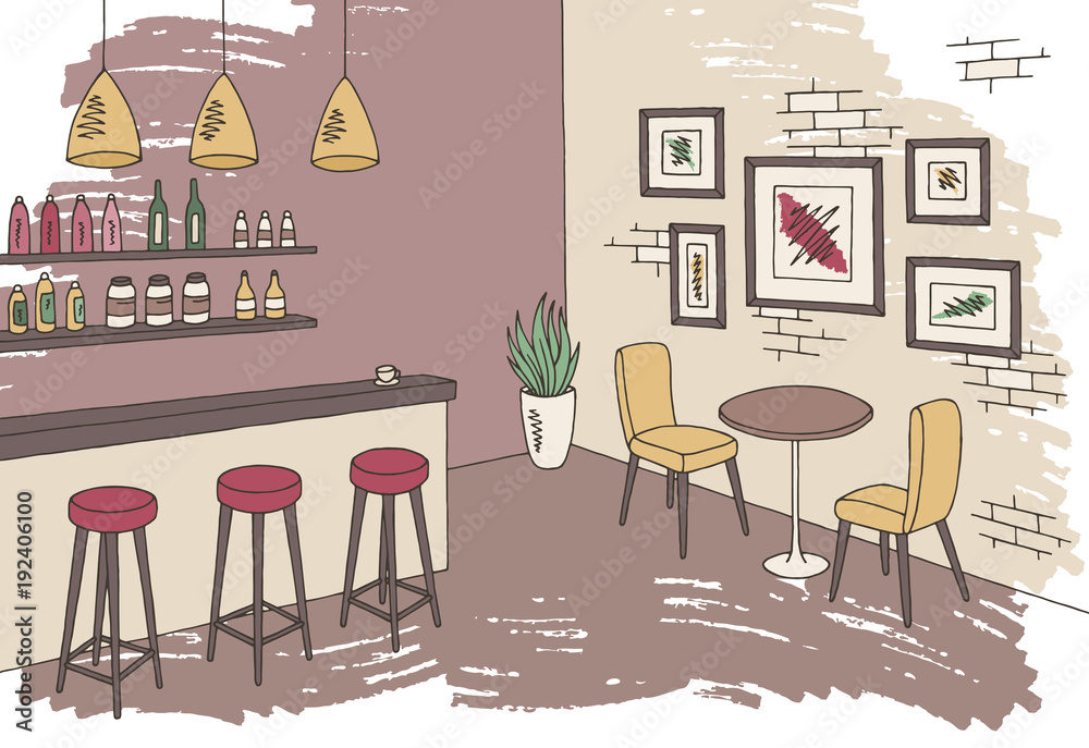 Cafe bar graphic color interior sketch illustration vector Stock Vector ...