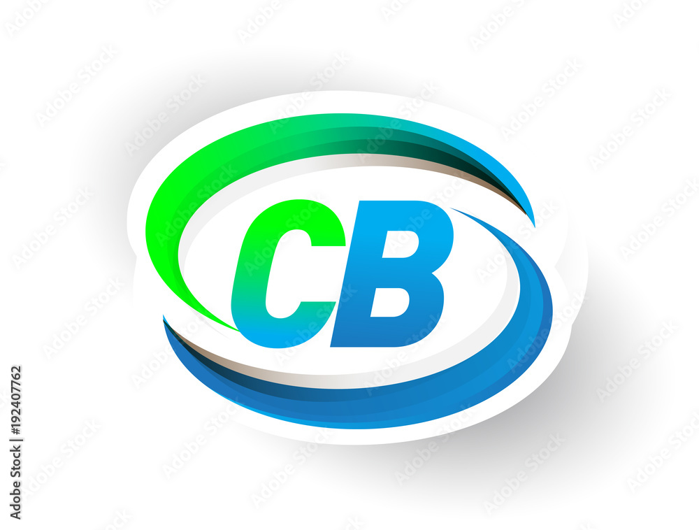 initial letter CB logotype company name colored blue and green swoosh ...