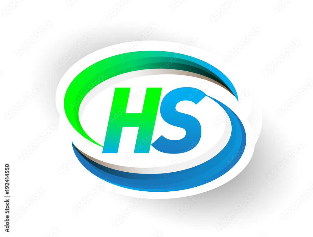 initial letter HS logotype company name colored blue and green swoosh ...