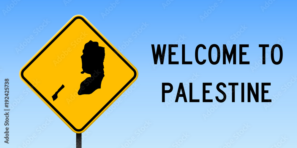 Palestine map on road sign. Wide poster with Palestine country map on ...