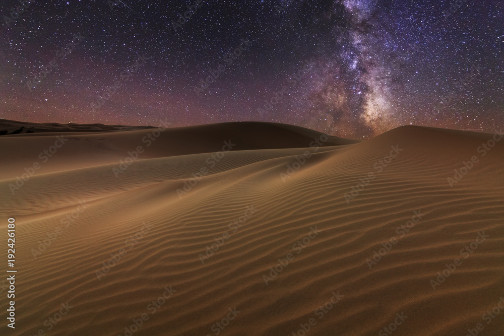 Amazing views of the Sahara desert under the night starry sky. Stock ...