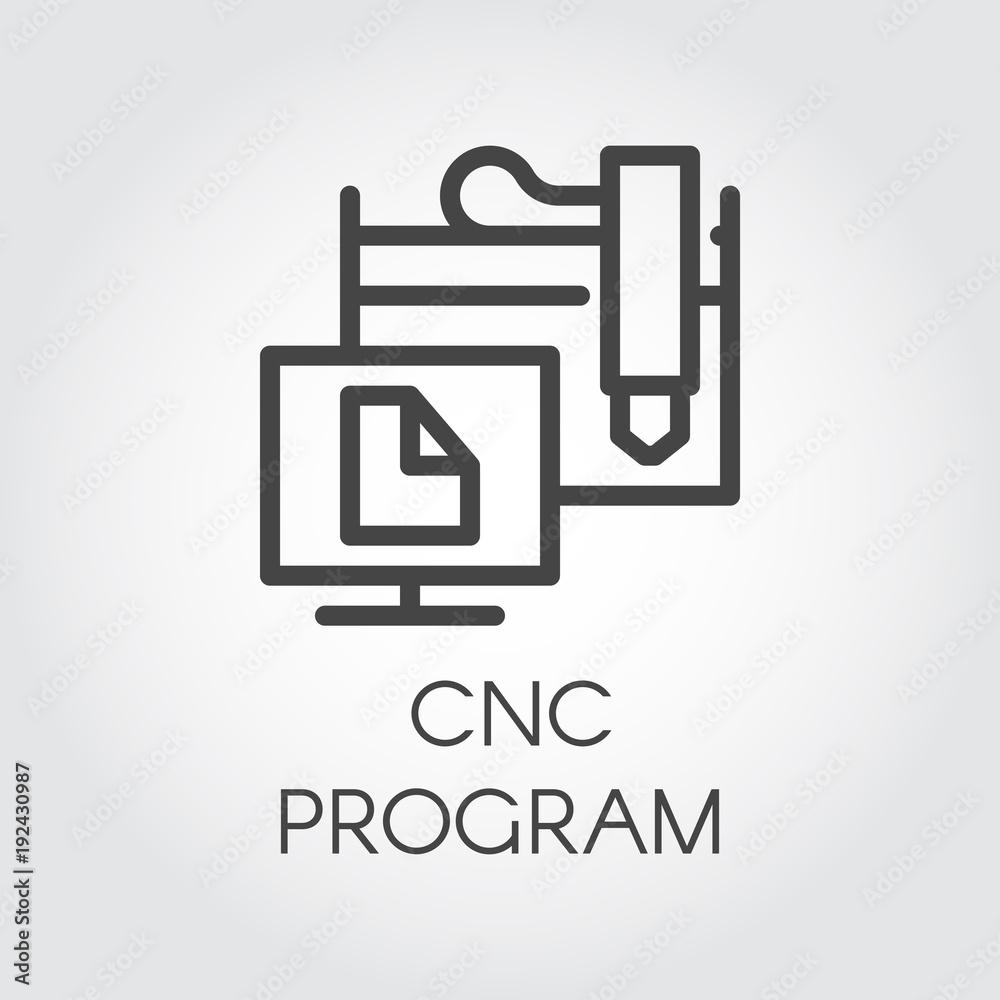 CNC program icon in outline style. Computer numerical controlled device ...