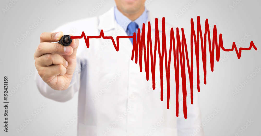 drawing chart heartbeat with gray background Stock Photo | Adobe Stock