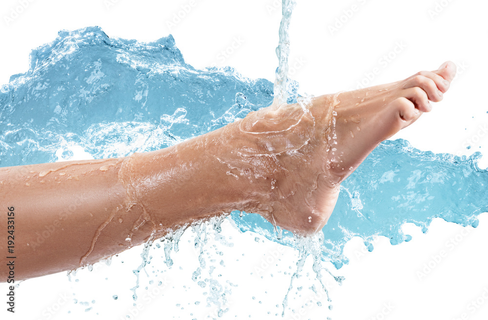 Sensual female leg in clean water splashes and waves. Stock Photo ...