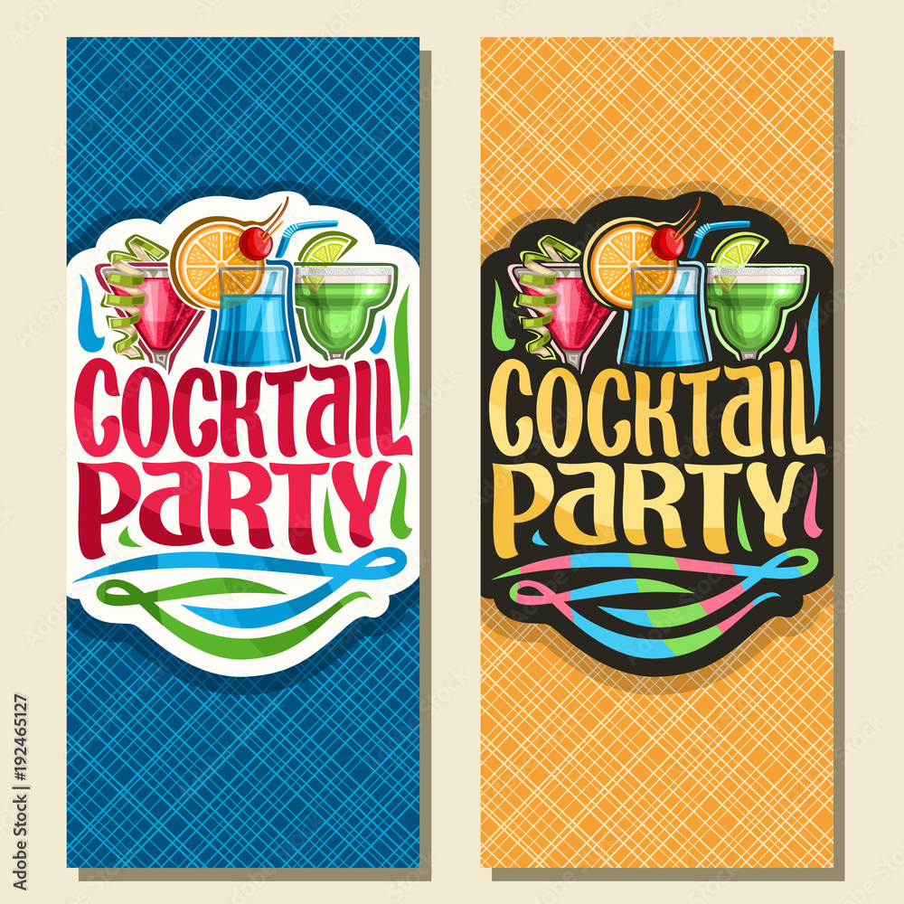 Vector vertical banners for Cocktail Party, layout invitation with 3 ...