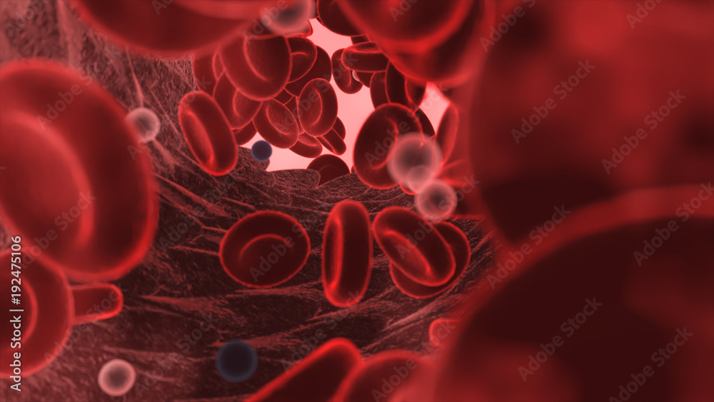 Oxygen in red blood cells in the blood and antibacterial, 3d rendering ...
