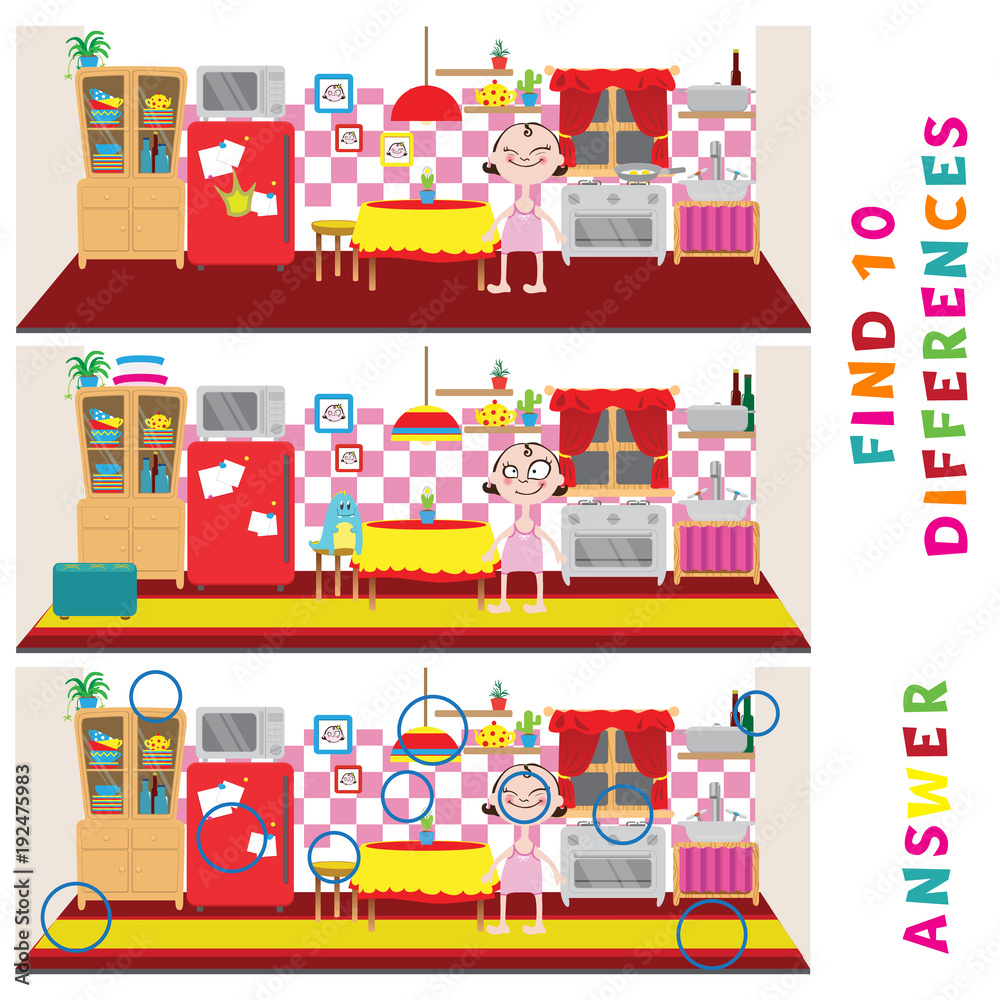 Find ten differences learning game for kids. Vector amusement activity ...