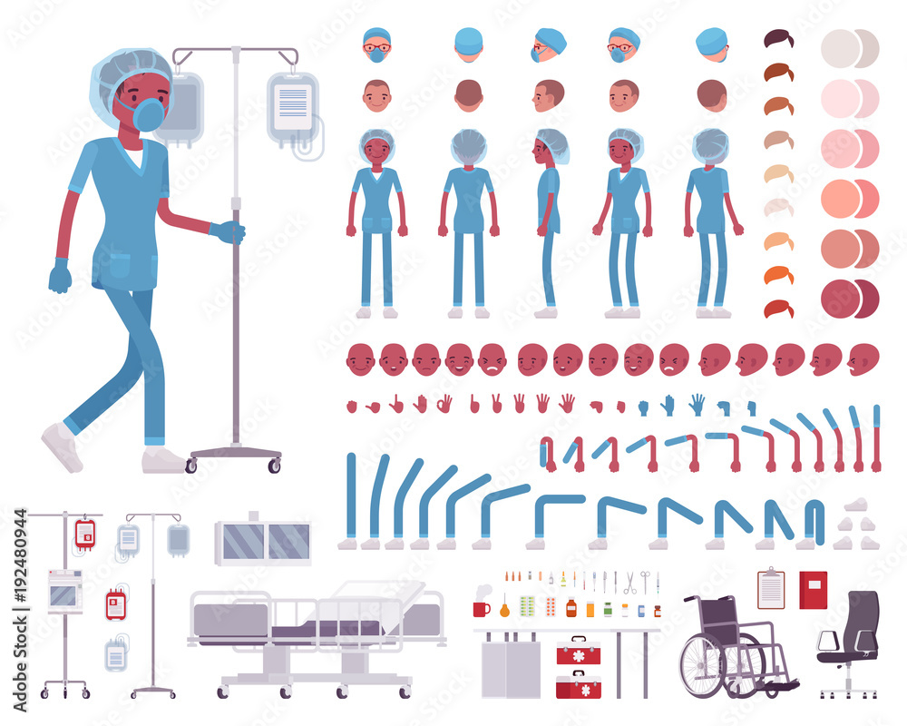 Male nurse in hospital uniform character creation set Stock Vector ...