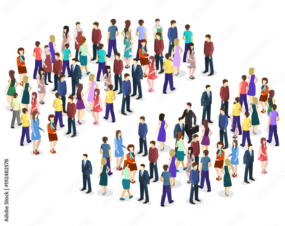 Isometric flat Infographic chart consisting of a crowd of people Stock ...
