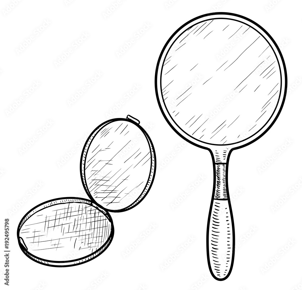 Hand mirror illustration, drawing, engraving, ink, line art, vector ...