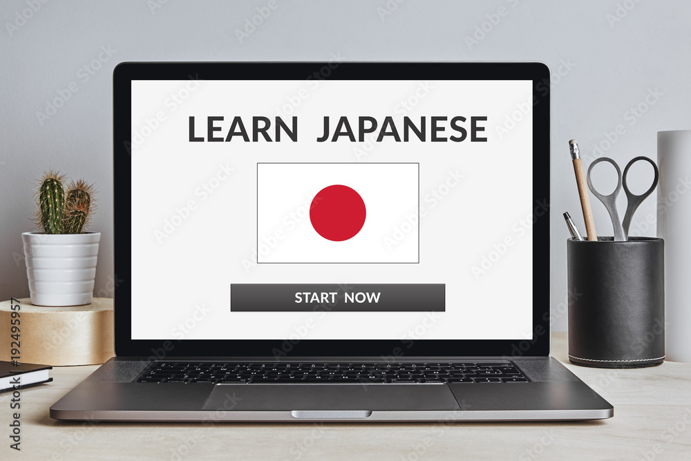 Learn Japanese concept on laptop screen on modern desk. All screen ...