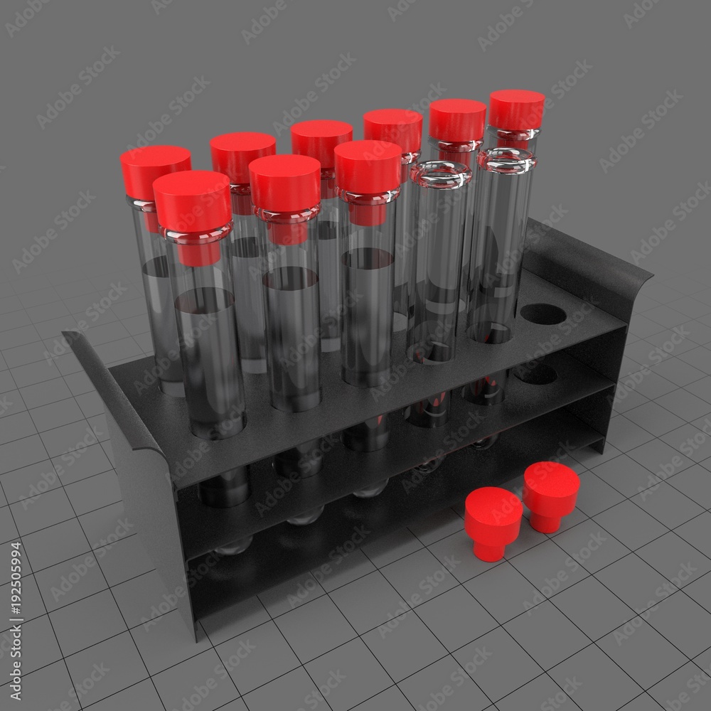 Test tubes in a plastic rack Stock 3D asset | Adobe Stock