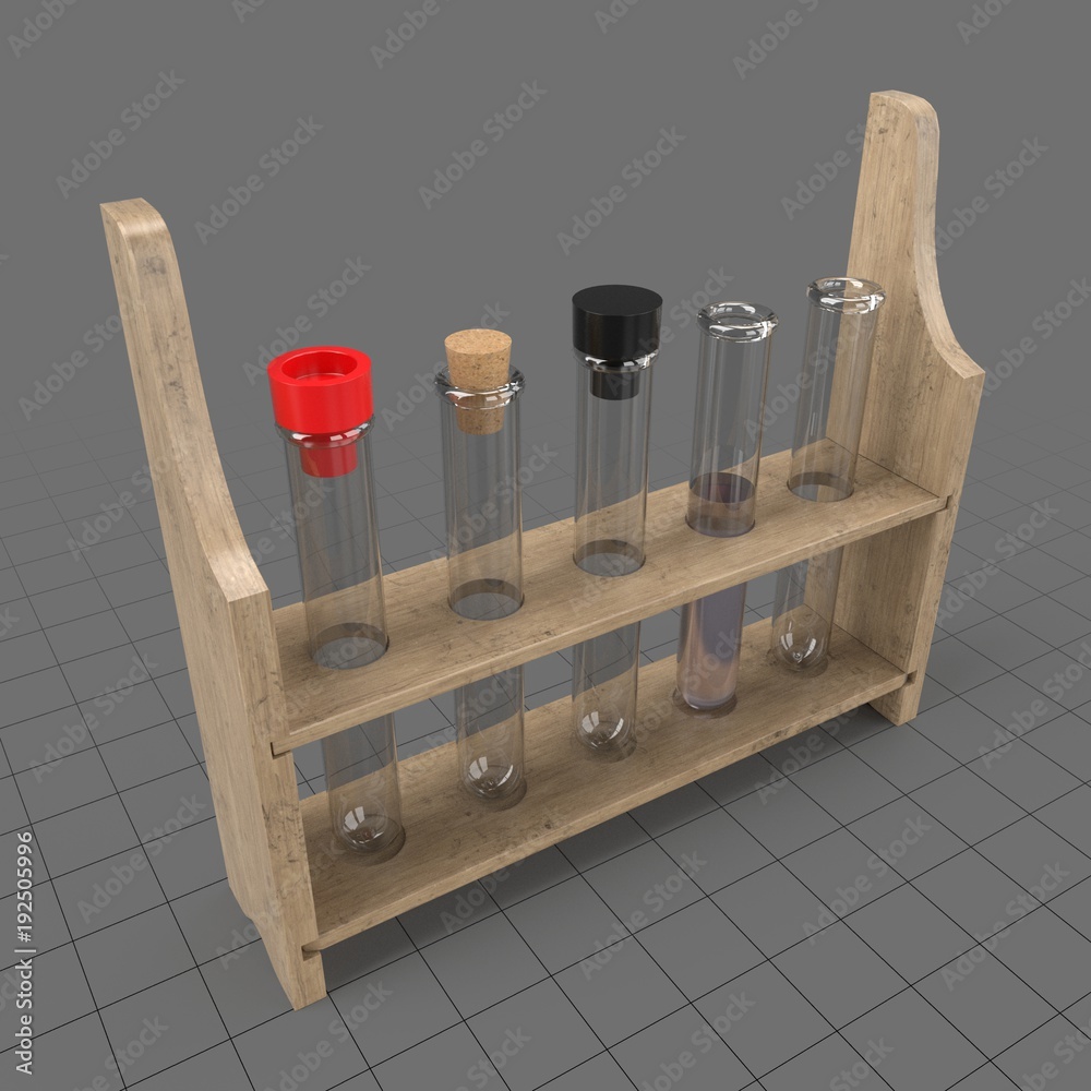 Test tubes in a wooden rack Stock 3D asset | Adobe Stock