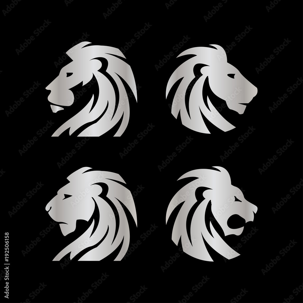 Collection of silver lion head logo and icon template vector Stock ...