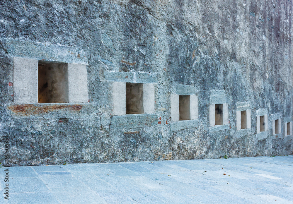 series of slits of an ancient castle / the slits were openings in the ...