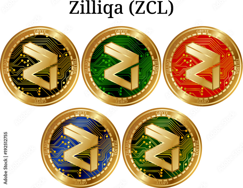 Set of physical golden coin Zilliqa (ZIL), digital cryptocurrency ...
