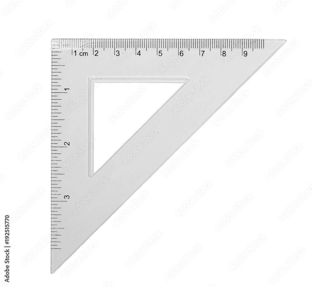 transparent triangle ruler, isolated on white background, with clipping ...