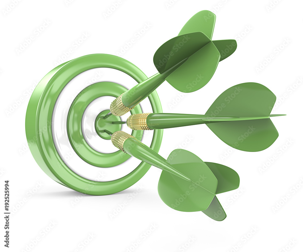 Eco Target. Green and white Dart Board with 3 geen dart arrows. 3D ...