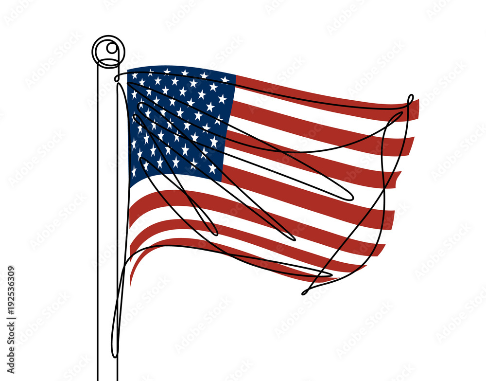 American Flag Continuous Line Vector Stock Vector | Adobe Stock