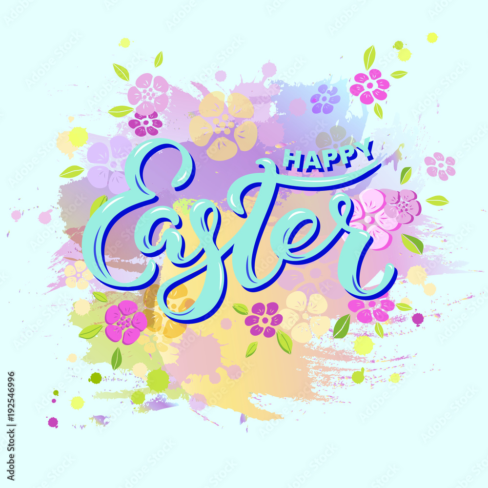 Happy Easter text isolated on pastel color background. Hand drawn ...