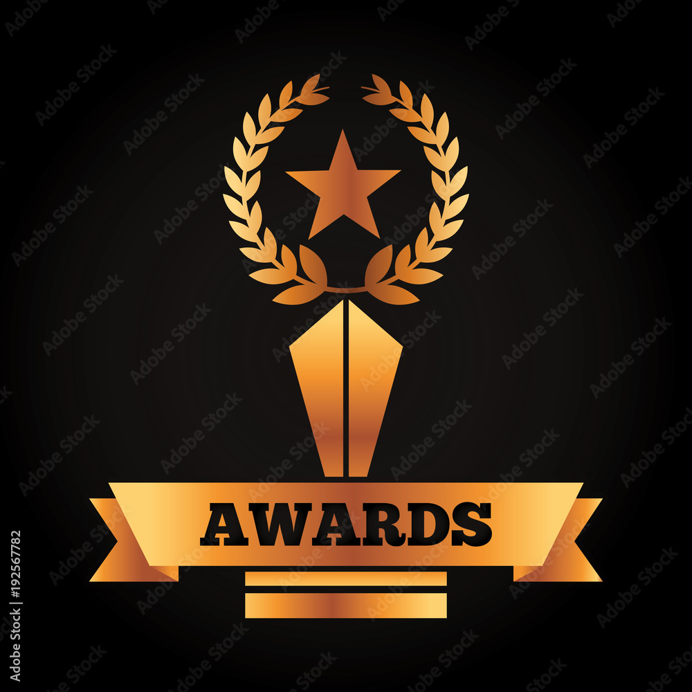award gold star and laurel competition banner vector illustration black ...