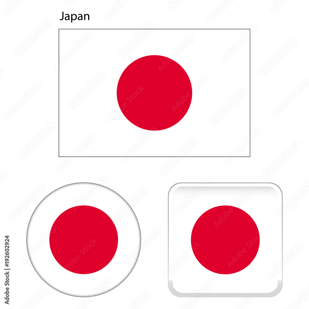 Flag of Japan. Correct proportions, elements, colors. Set of icons ...
