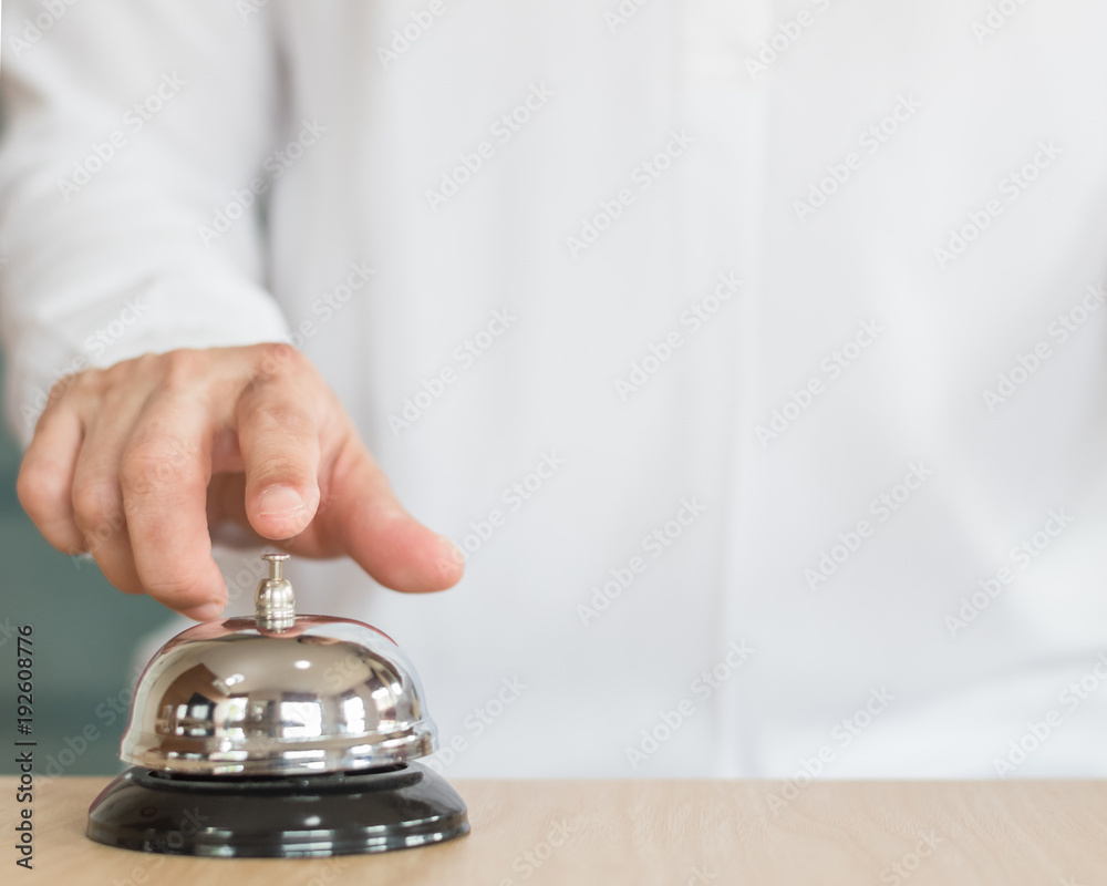 Hotel restaurant bell service on concierge customer reception counter ...