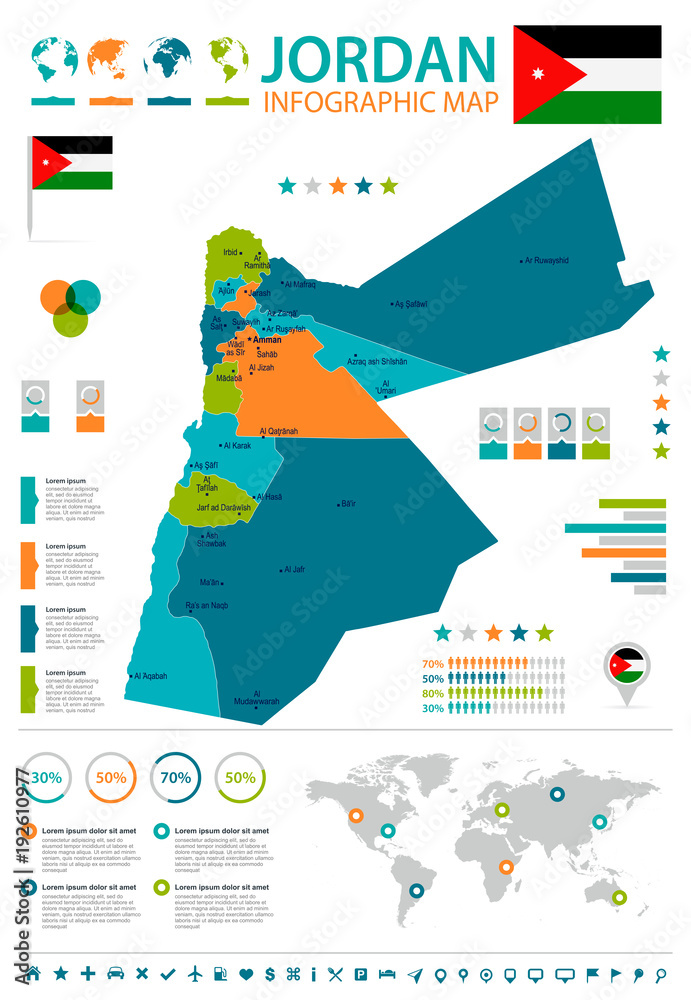 Jordan - infographic map and flag - Detailed Vector Illustration Stock ...