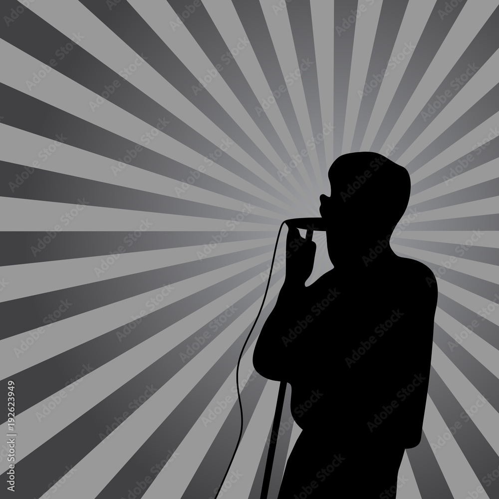 Singer in silhouette with ray on background. for poster, banner design ...