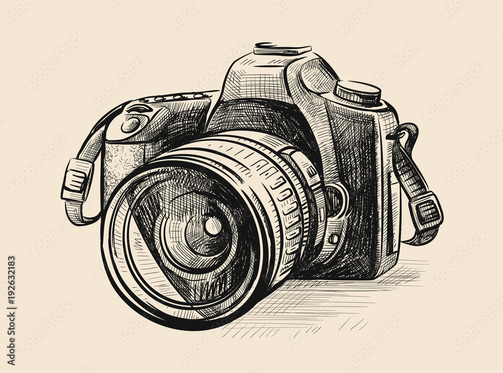 Modern camera in doodle style. Stock Vector | Adobe Stock