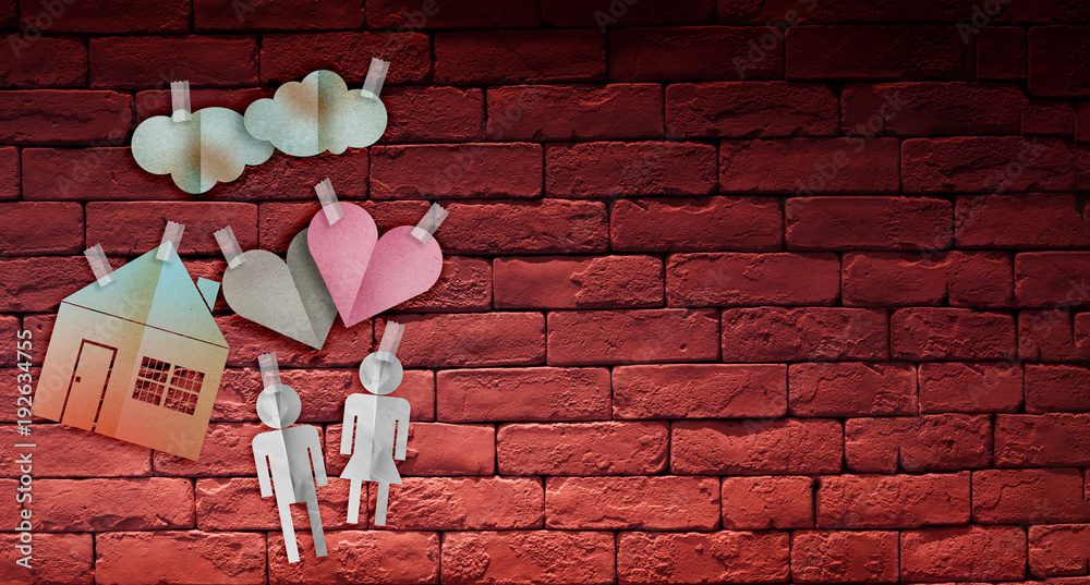 Old rustic brick wall texture background WITH HOME CPNCEPT PAPER SHAPT ...