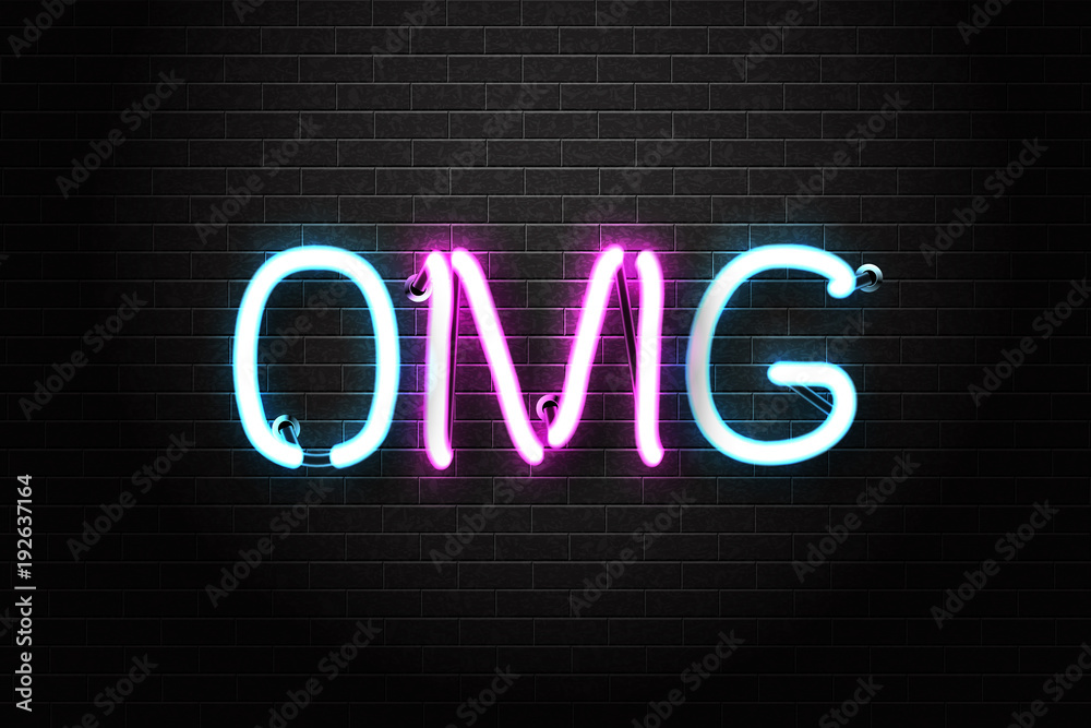 Vector realistic isolated neon sign of OMG lettering for decoration and ...