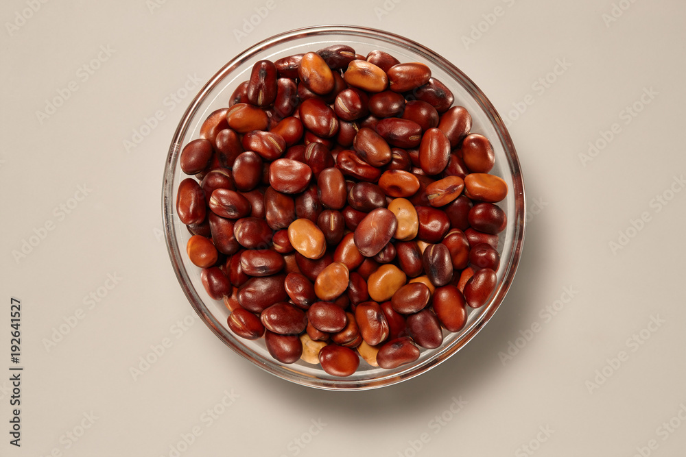 Whole Grains. Top View of Healthy grain foods in a Glass bowl on grey ...