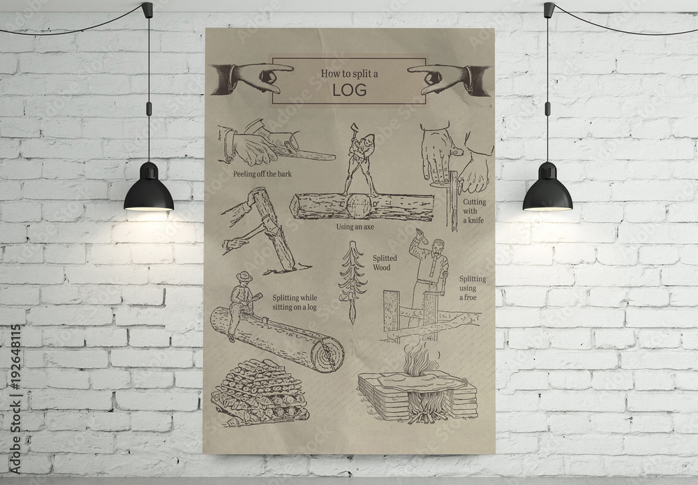 Antique Illustrated How to Split a Log Poster Stock-Vorlage | Adobe Stock