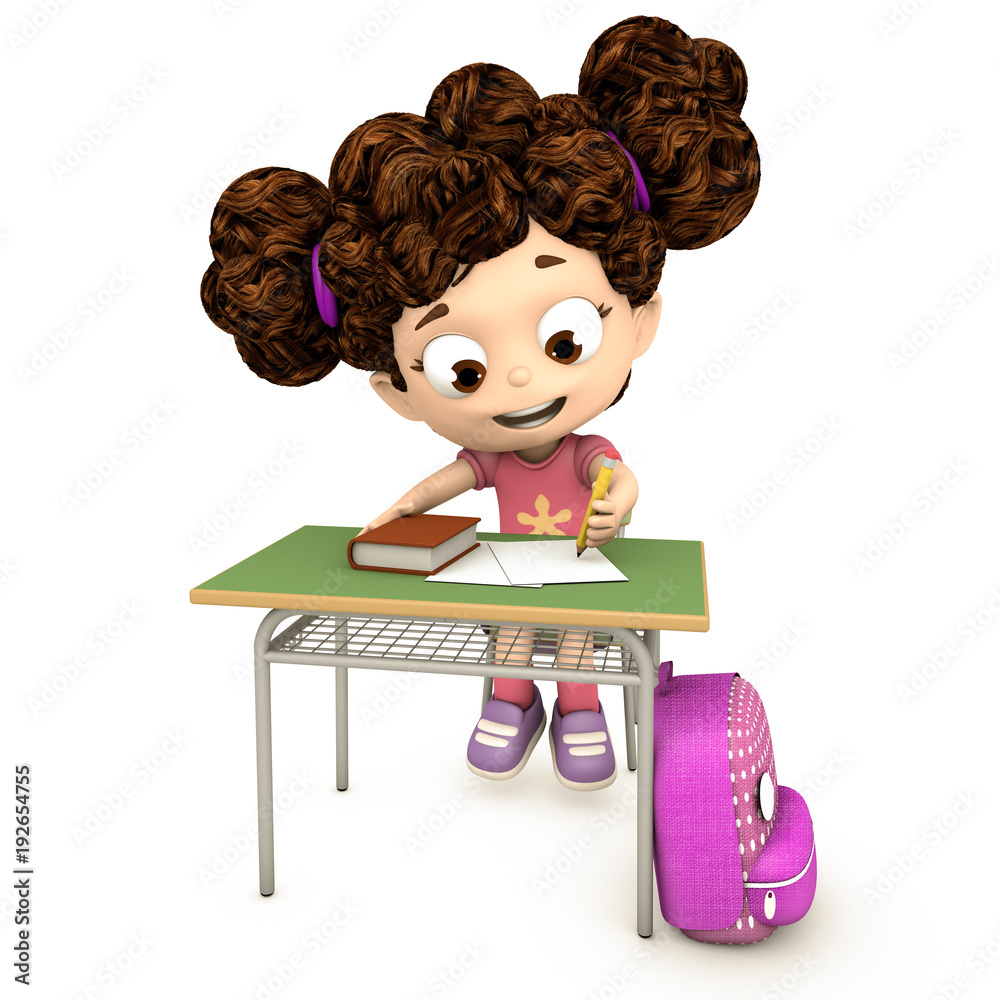 Niño haciendo deberes en clase sentado en su pupitre Stock Illustration ...