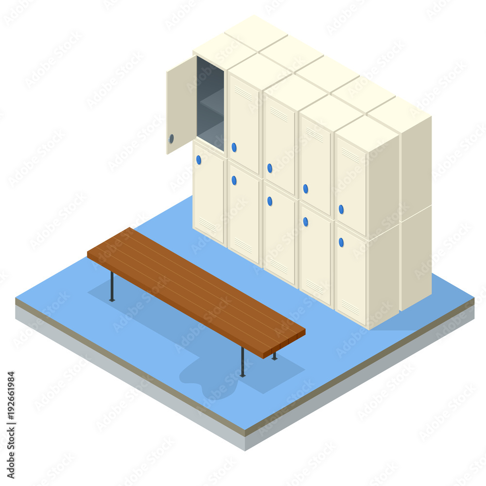 Isometric Interior of a locker and changing room. Vector changing ...