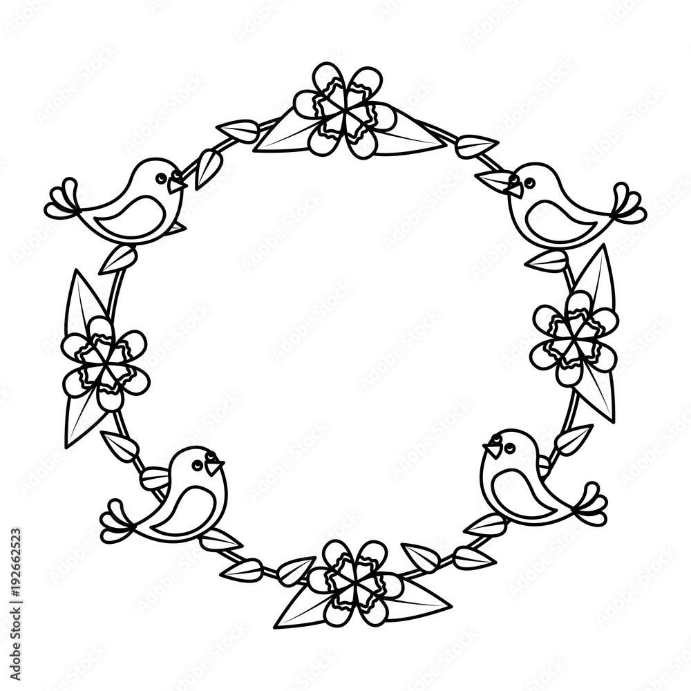 floral wreath birds flowers natural decoration vector illustration ...